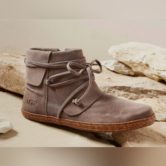 UGG | Shoes | Ugg Reid Suede Ankle Boots Moccasins Sheepskin Lined ...